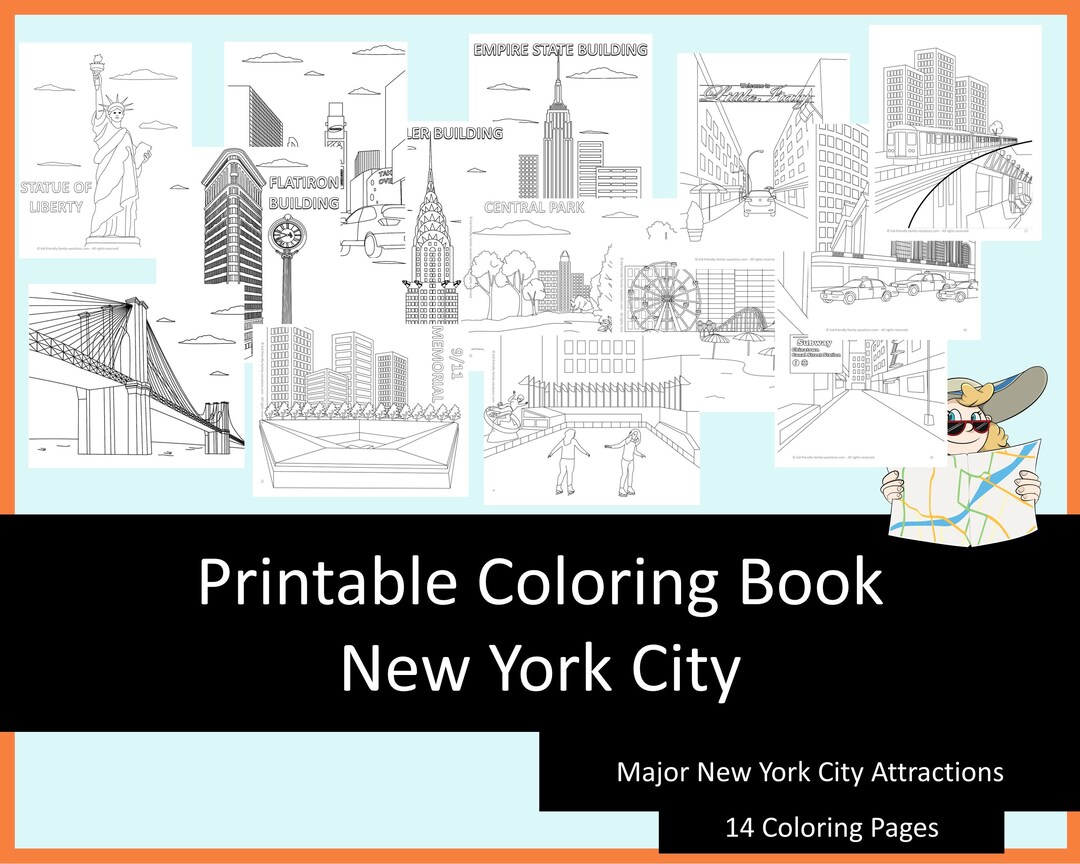 New York City Trip Kids Travel Coloring Pages, Printable Coloring Kids ...