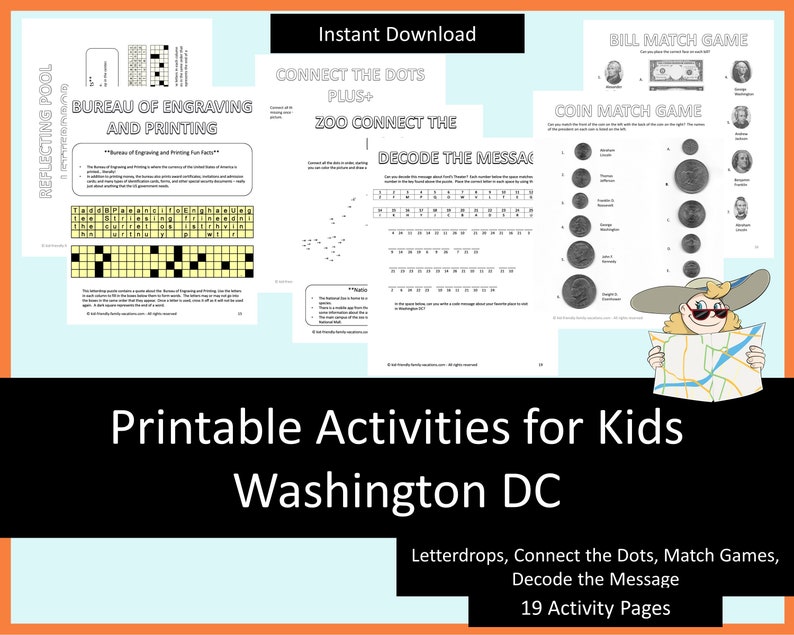 Printable Activities for Kids - Washington DC , Homeschool, Travel Play ...