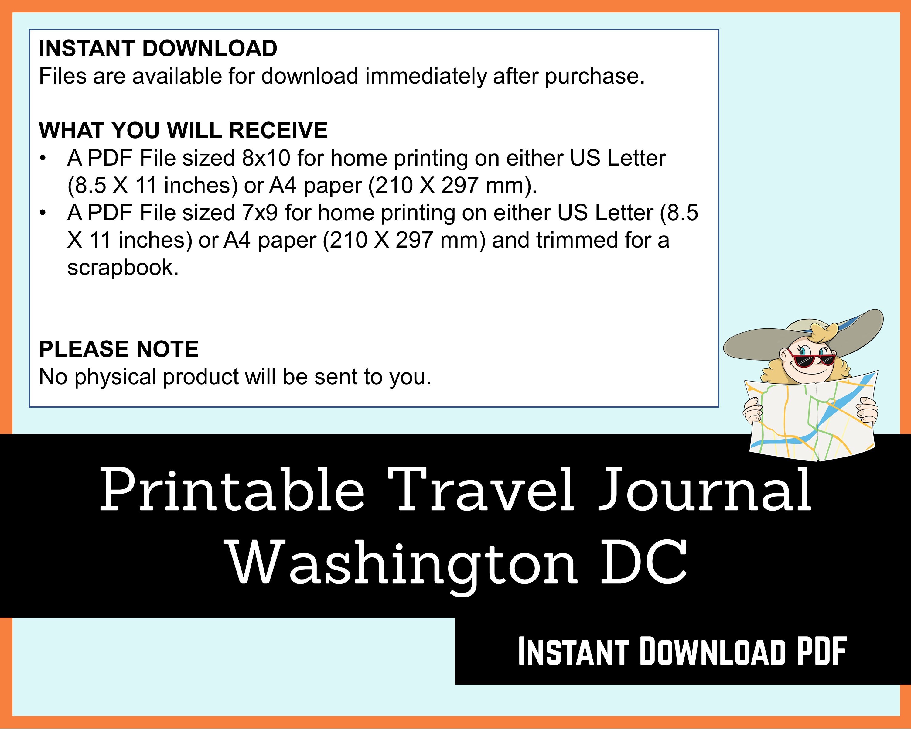 Washington DC Trip Printable Travel Journal for Kids, Vacation Journal ...