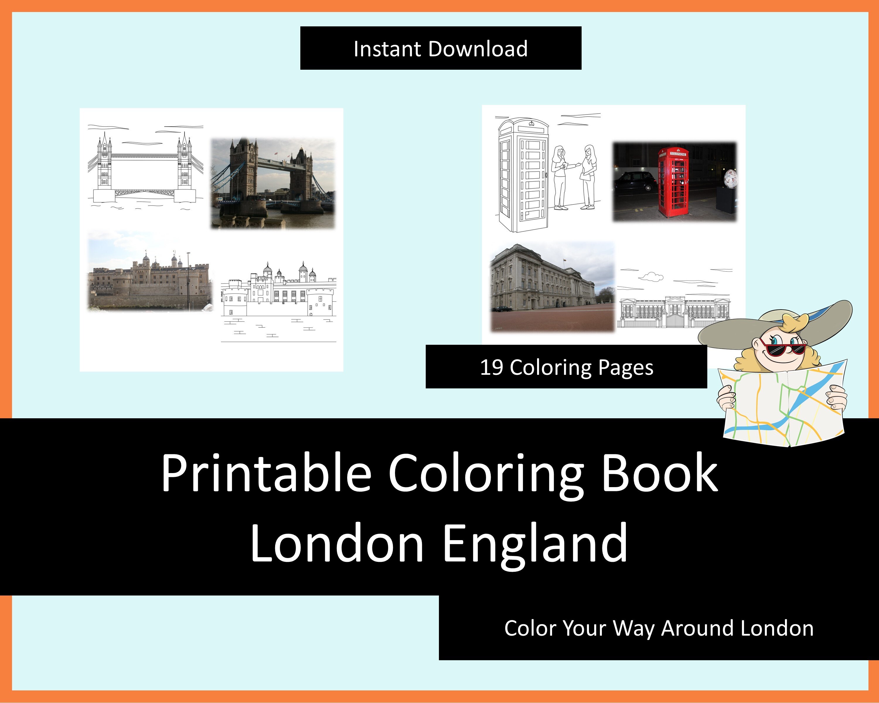 London Travel Kids Coloring Pages Printable Coloring Kids - Etsy Hong Kong