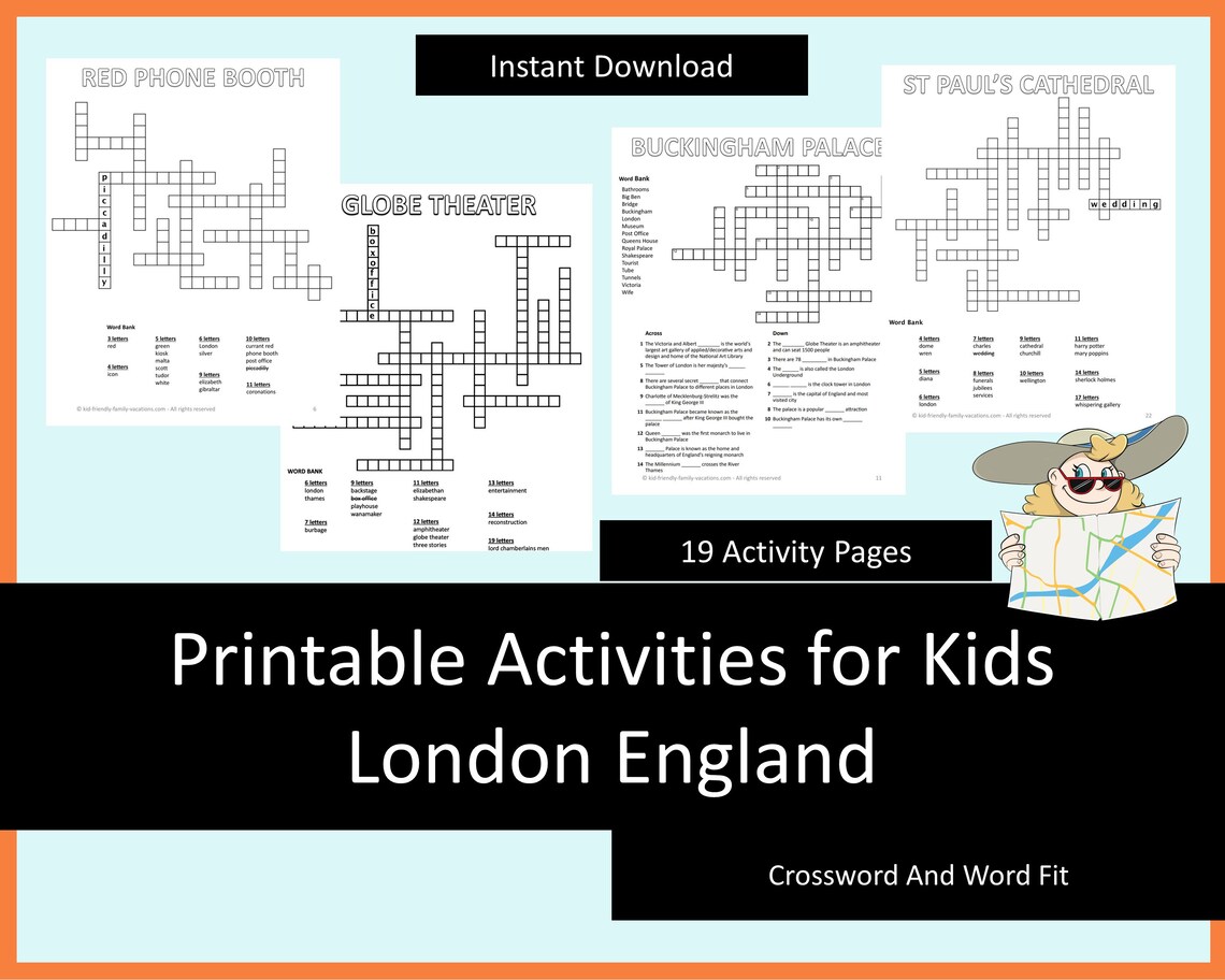 Printable Travel Activities for Kids London England, Travel Games ...