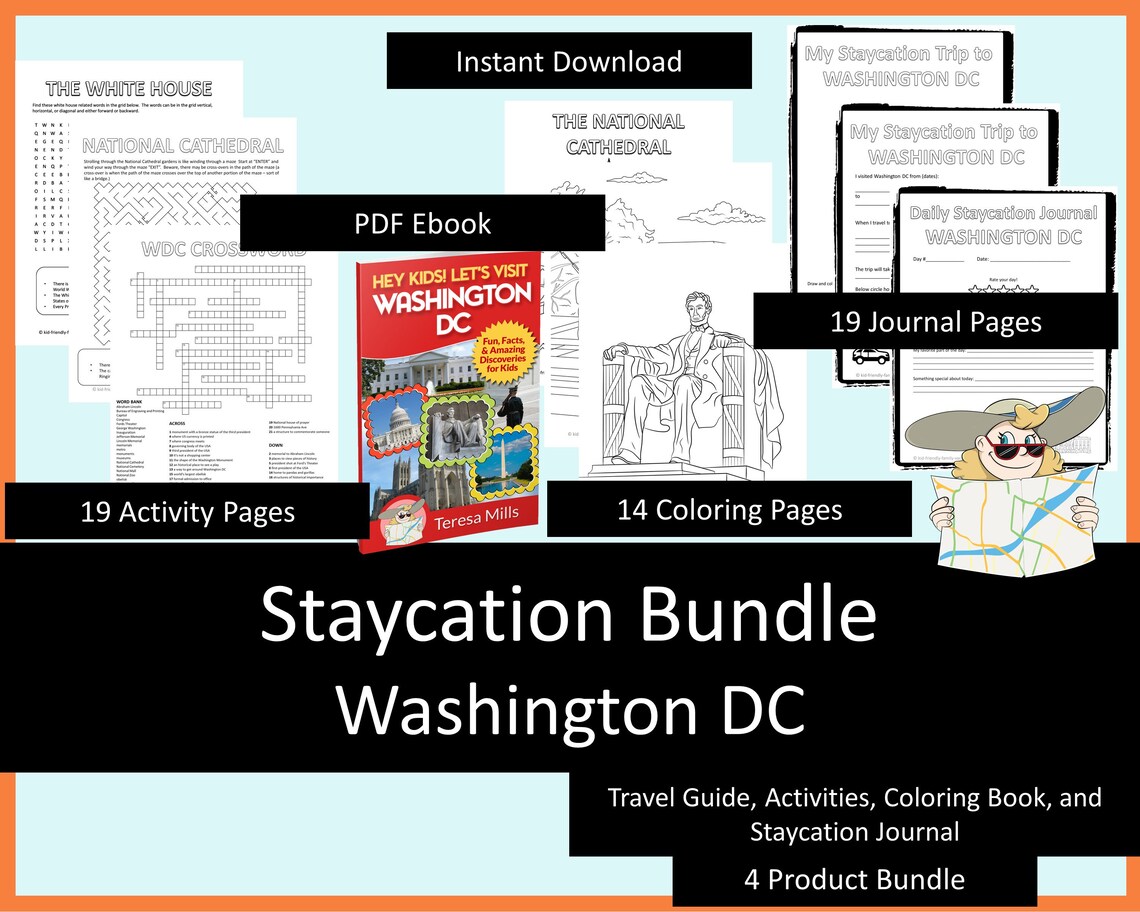 Staycation Bundle Washington DC, Printable Activities, Coloring Book ...