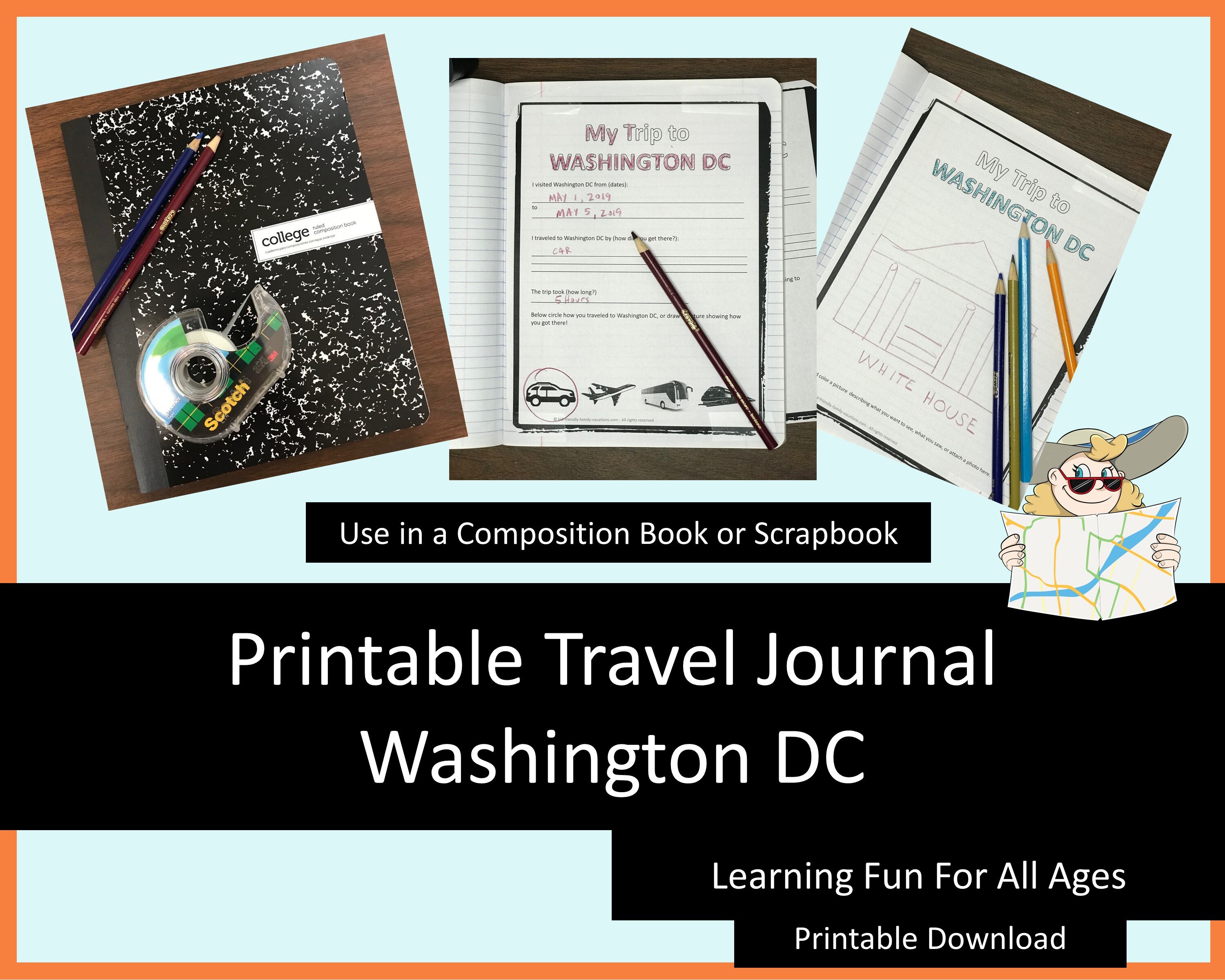 Washington DC Trip Printable Travel Journal for Kids, Vacation Journal ...