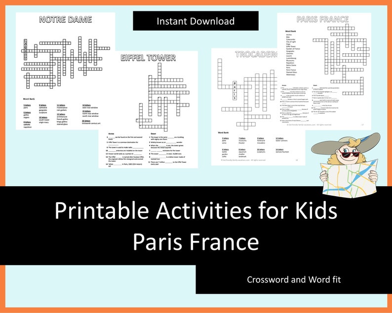 Printable Travel Activities for Kids - Paris France , Travel Games ...