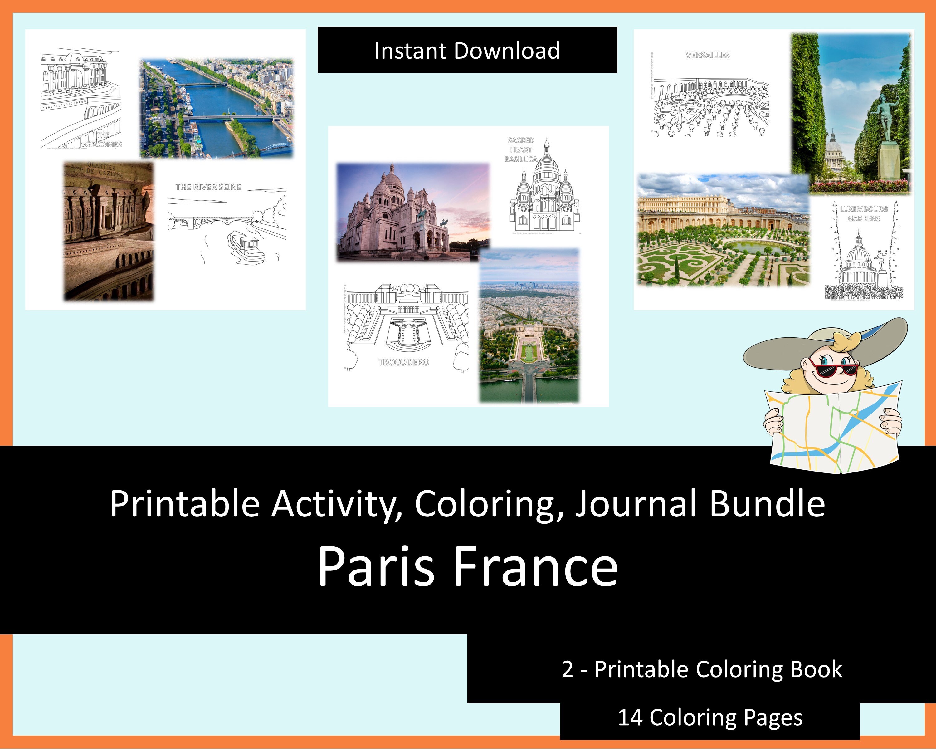Printable Activities for Kids, Coloring Book, Journal Bundle - Paris ...
