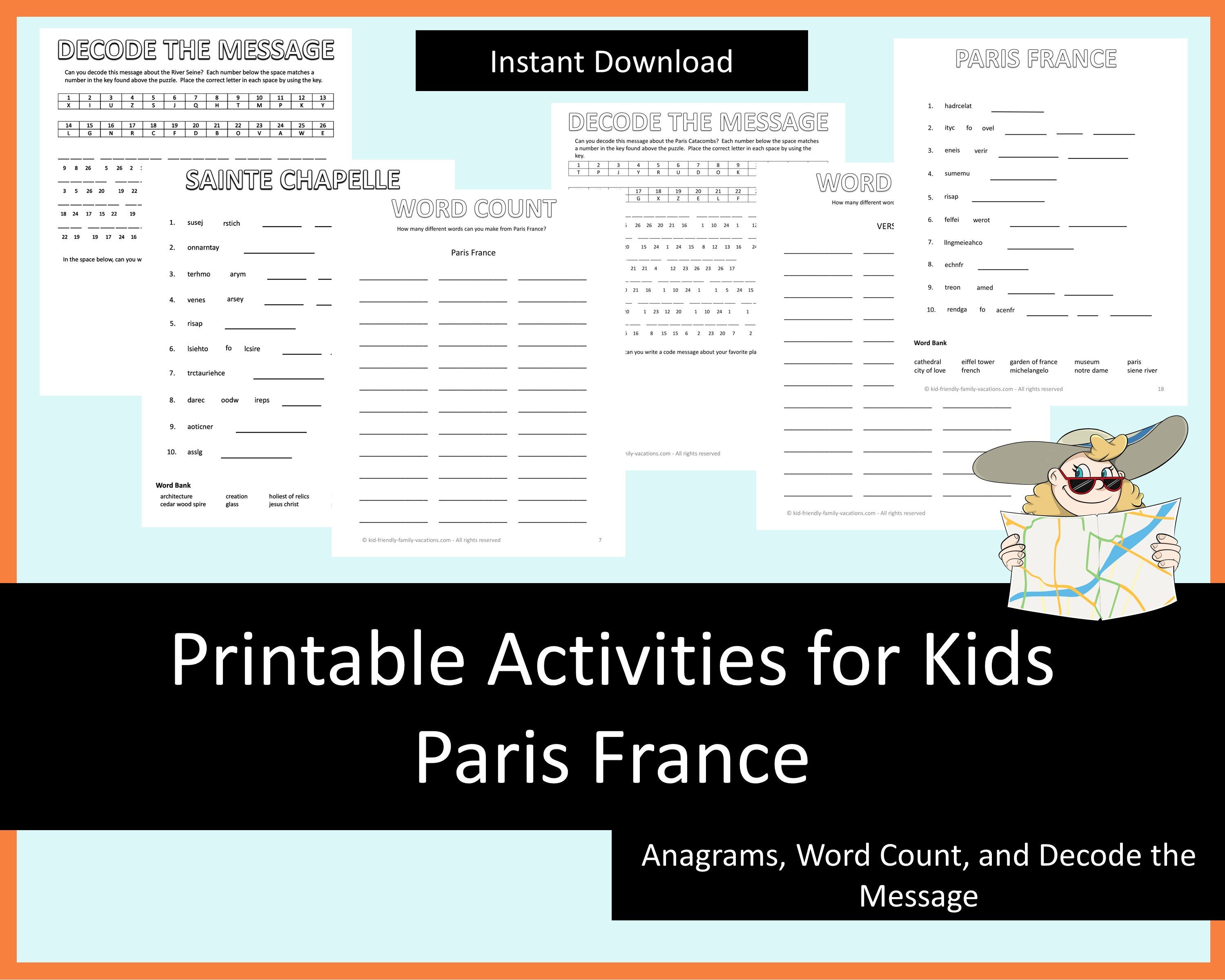 Printable Travel Activities for Kids - Paris France , Travel Games ...