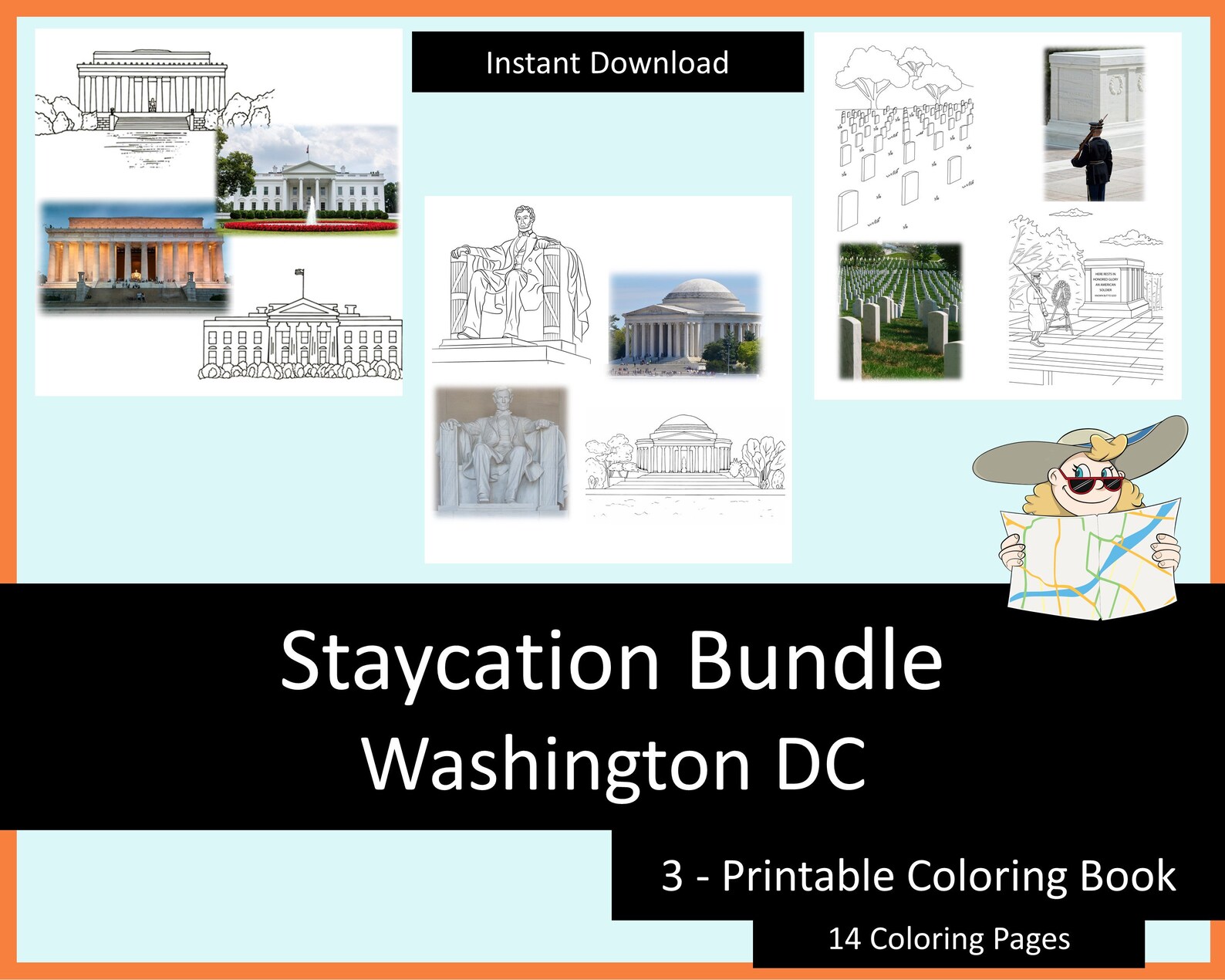 Staycation Bundle Washington DC, Printable Activities, Coloring Book ...