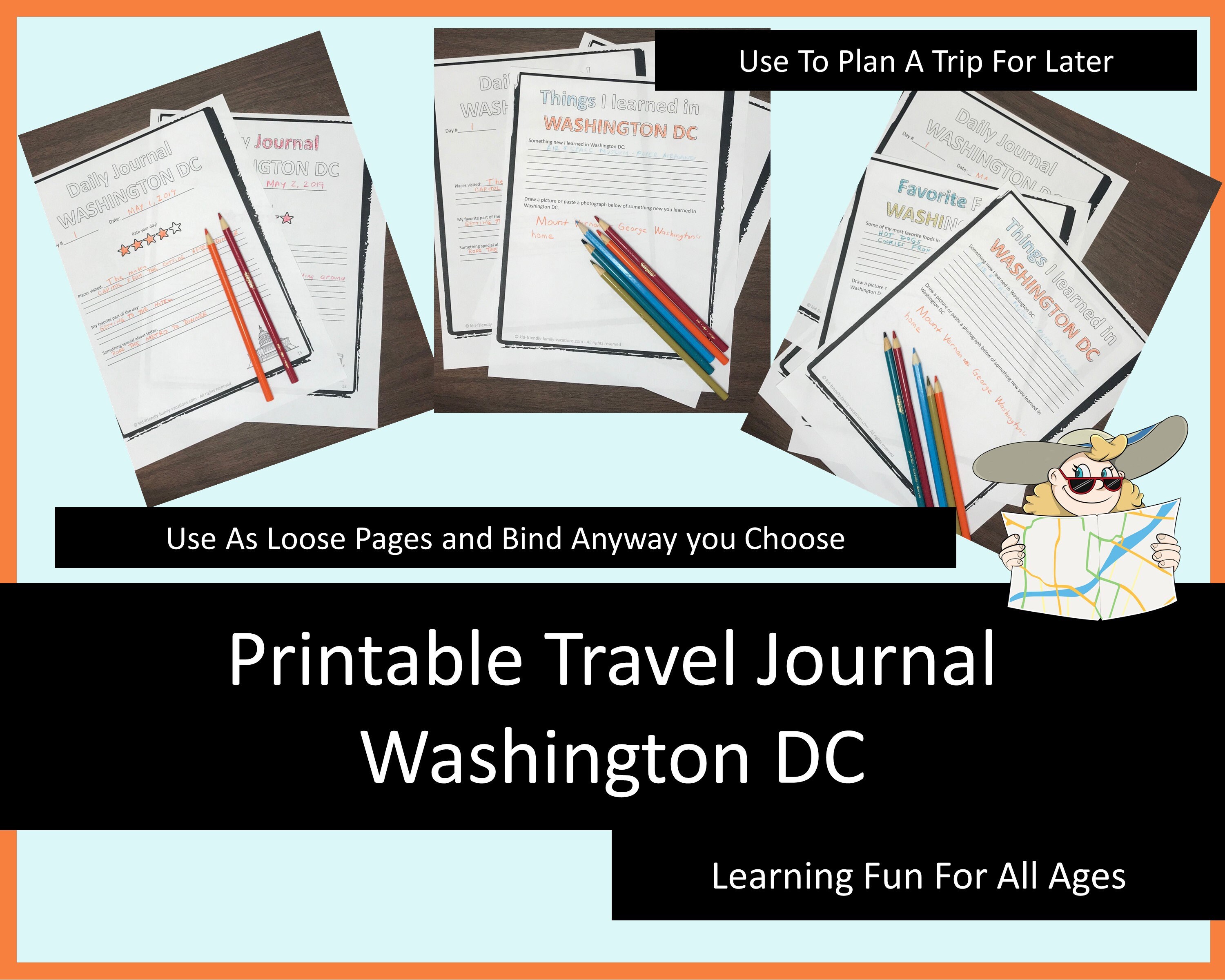 Washington DC Trip Printable Travel Journal for Kids, Vacation Journal ...