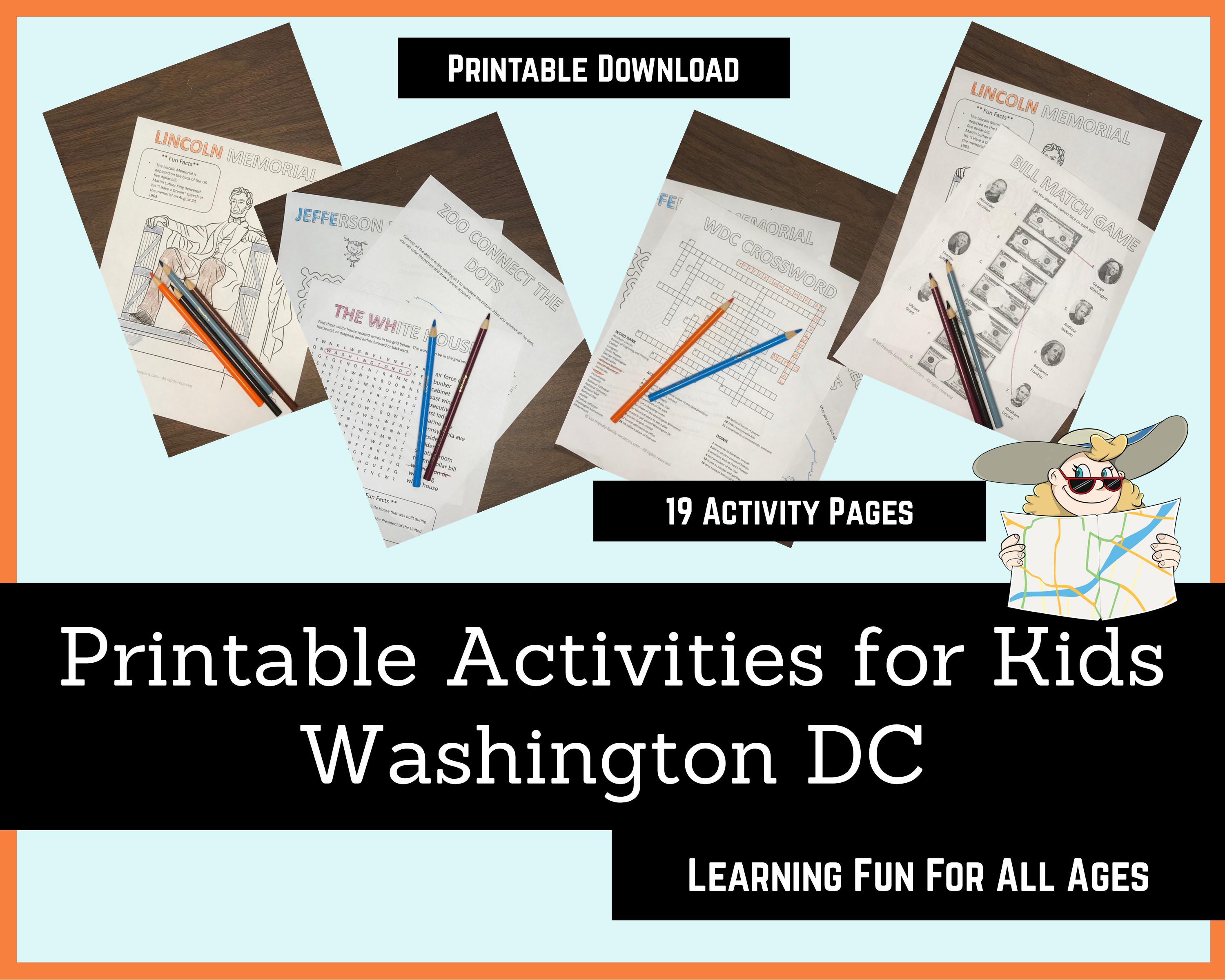 Printable Activities for Kids - Washington DC , Homeschool, Travel Play ...