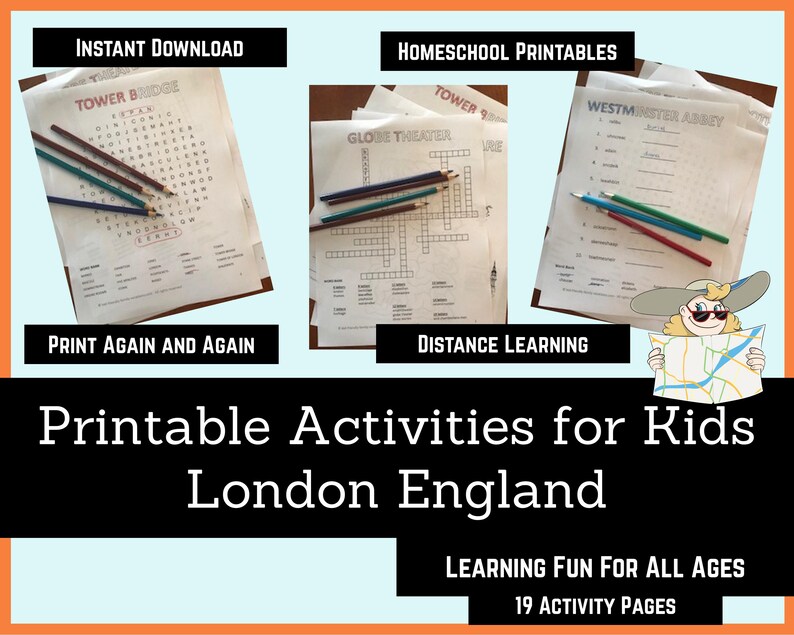 Printable Travel Activities for Kids - London England, Travel Games ...