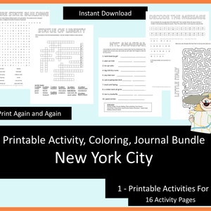 Printable Activities for Kids, Coloring Book, Journal Bundle - New York ...