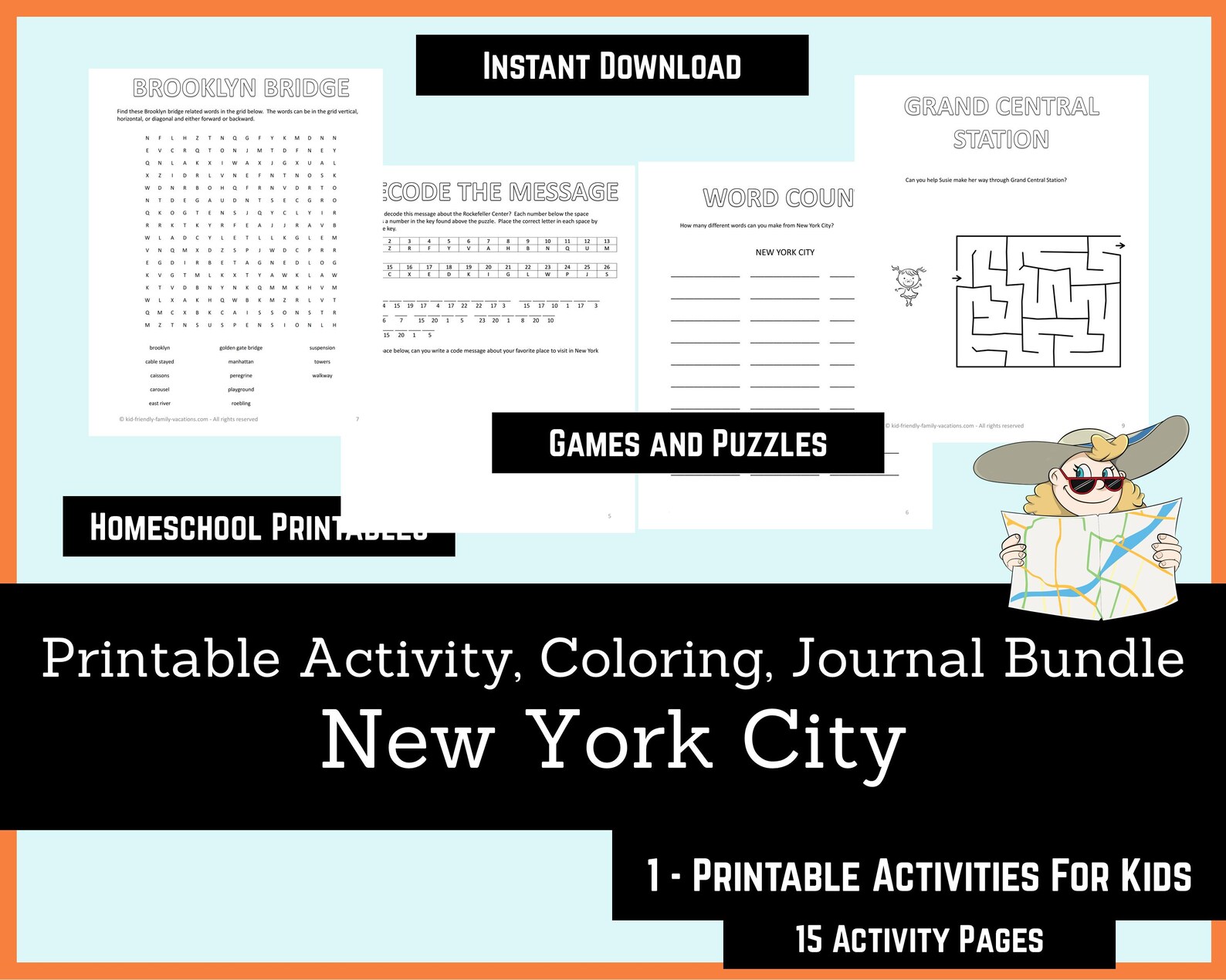 Printable Activities for Kids, Coloring Book, Journal Bundle - New York ...