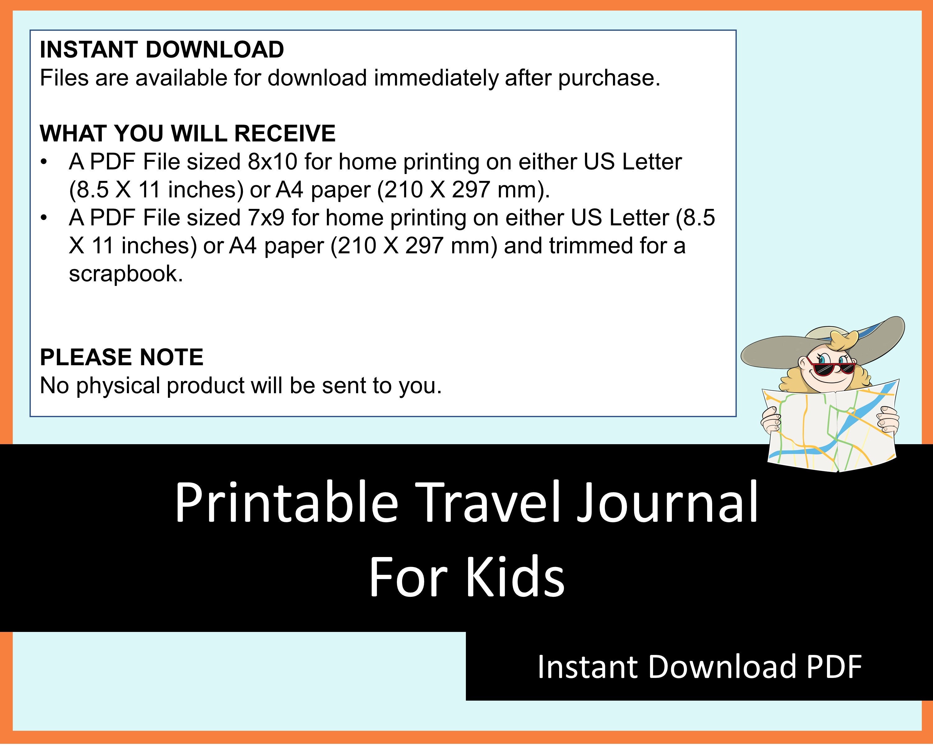 Printable Travel Journal for Kids -blue, Vacation Journal Digital, Kids ...