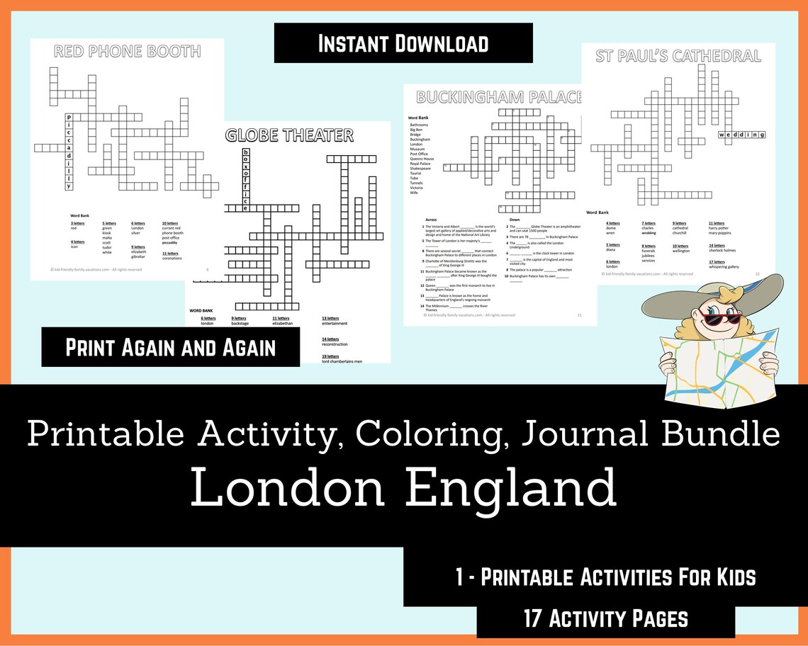Printable Activities for Kids, Coloring Book, Journal Bundle - London ...