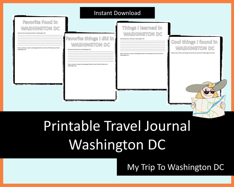 Washington DC Trip Printable Travel Journal for Kids, Vacation Journal ...
