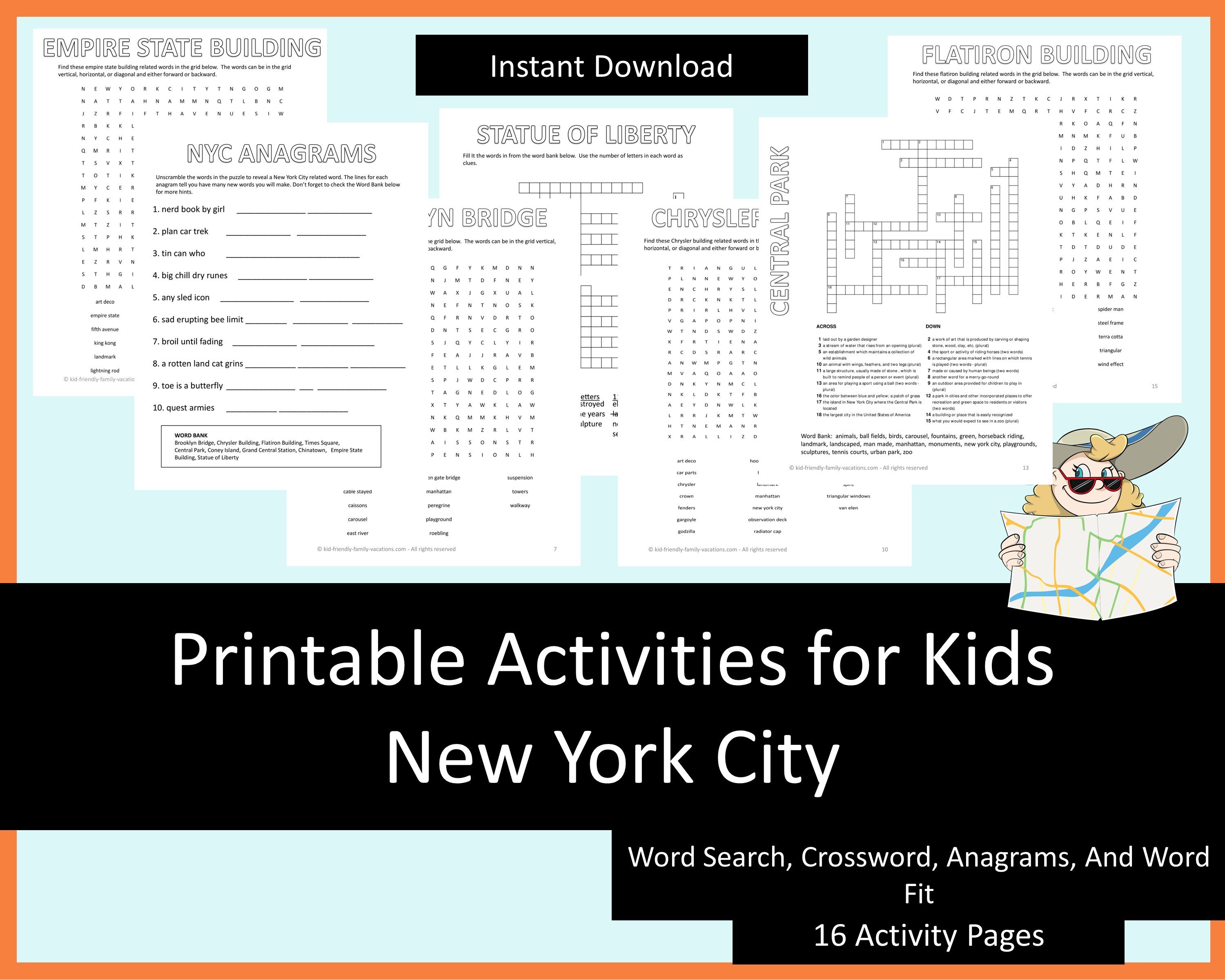Printable Activities for Kids New York City, Homeschool, Travel Play ...