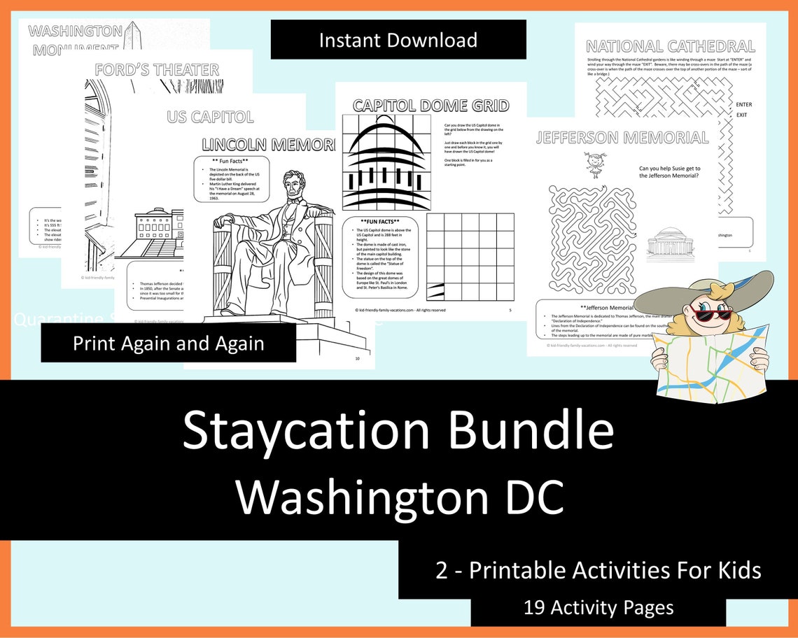 Staycation Bundle Washington DC, Printable Activities, Coloring Book ...