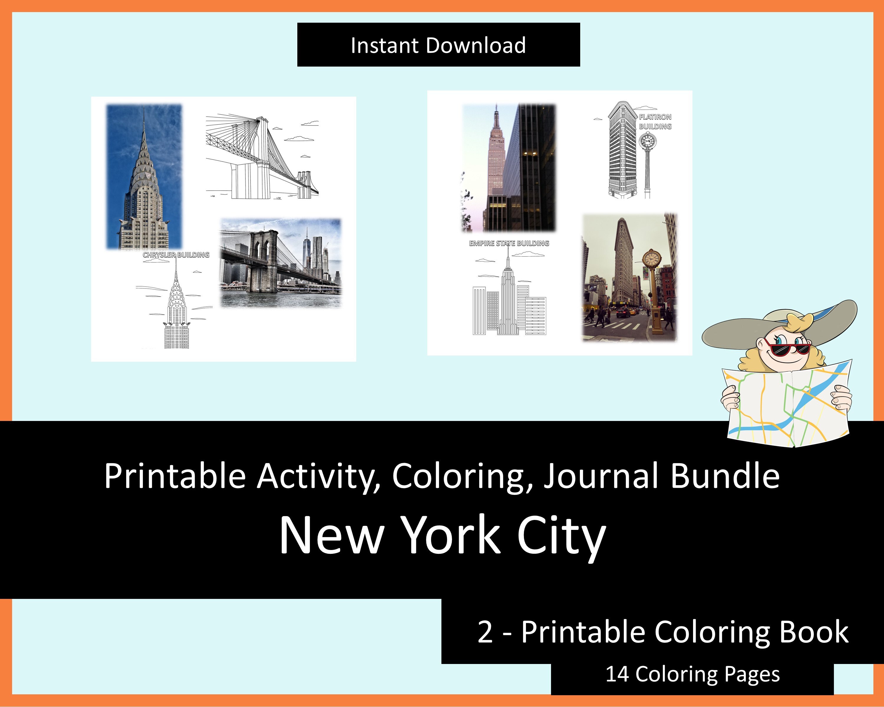 Printable Activities for Kids, Coloring Book, Journal Bundle New York ...