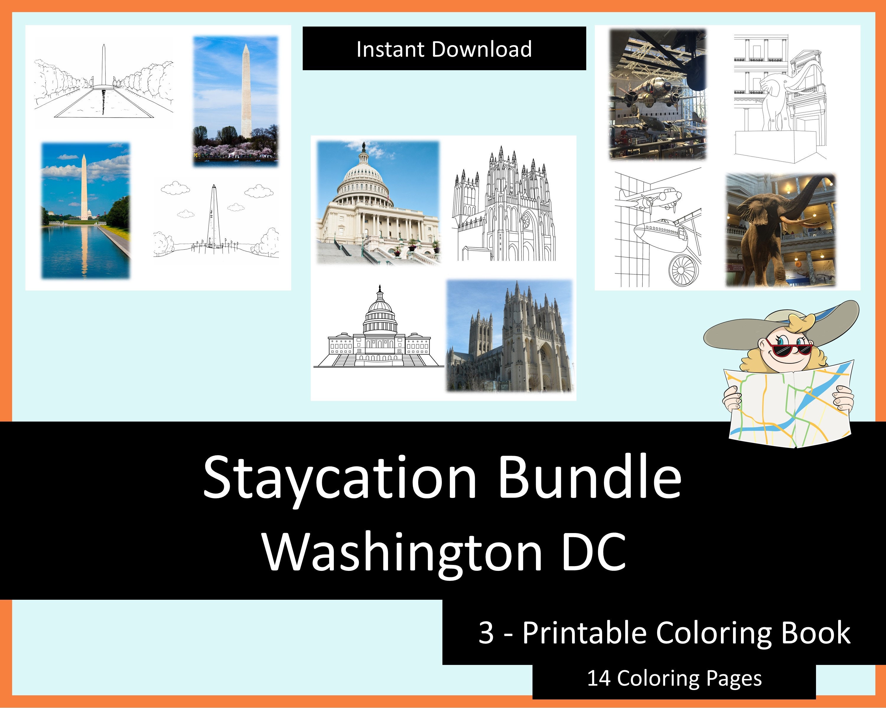 Staycation Bundle Washington DC, Printable Activities, Coloring Book ...