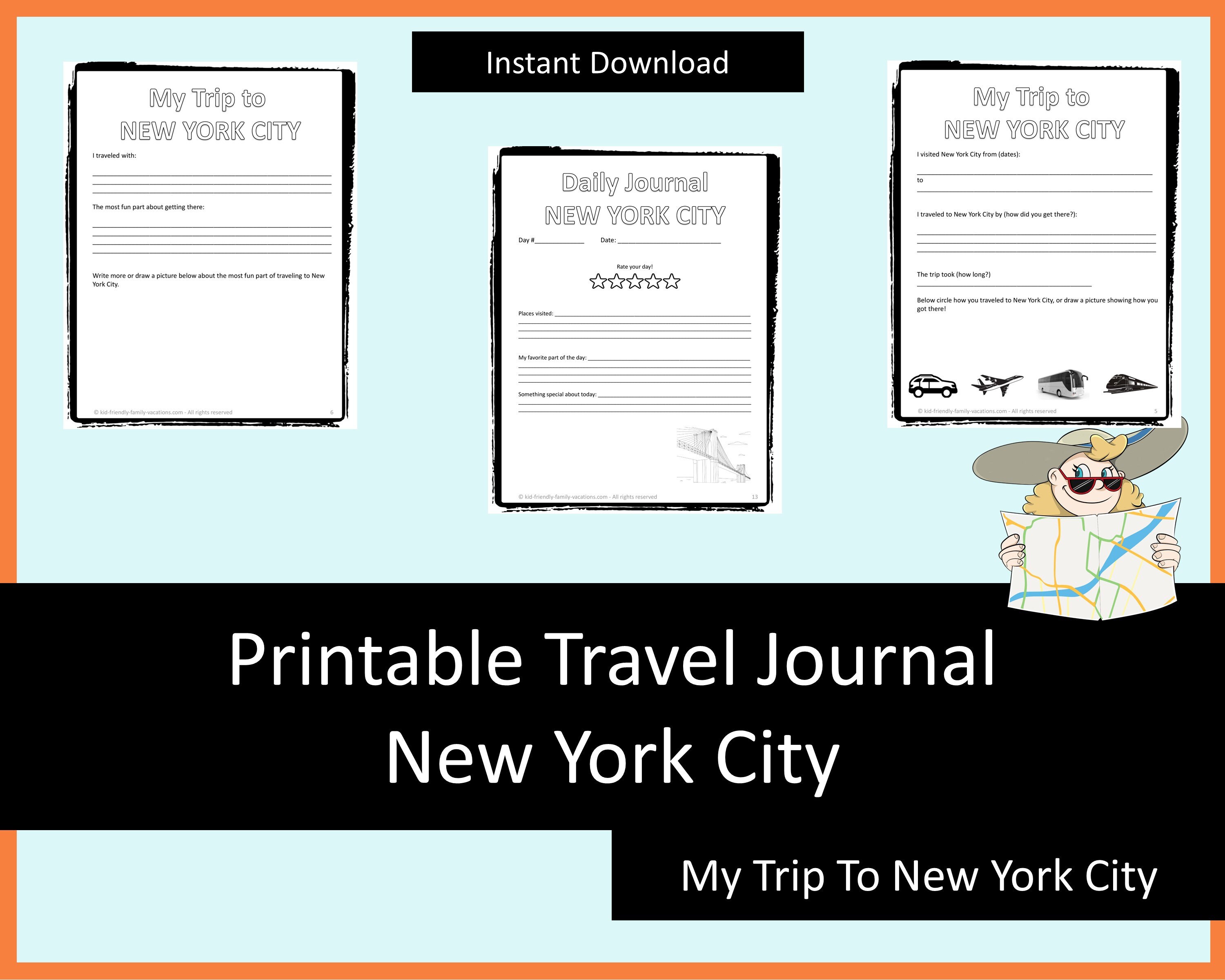 New York City Trip Printable Travel Journal for Kids, Vacation Journal ...