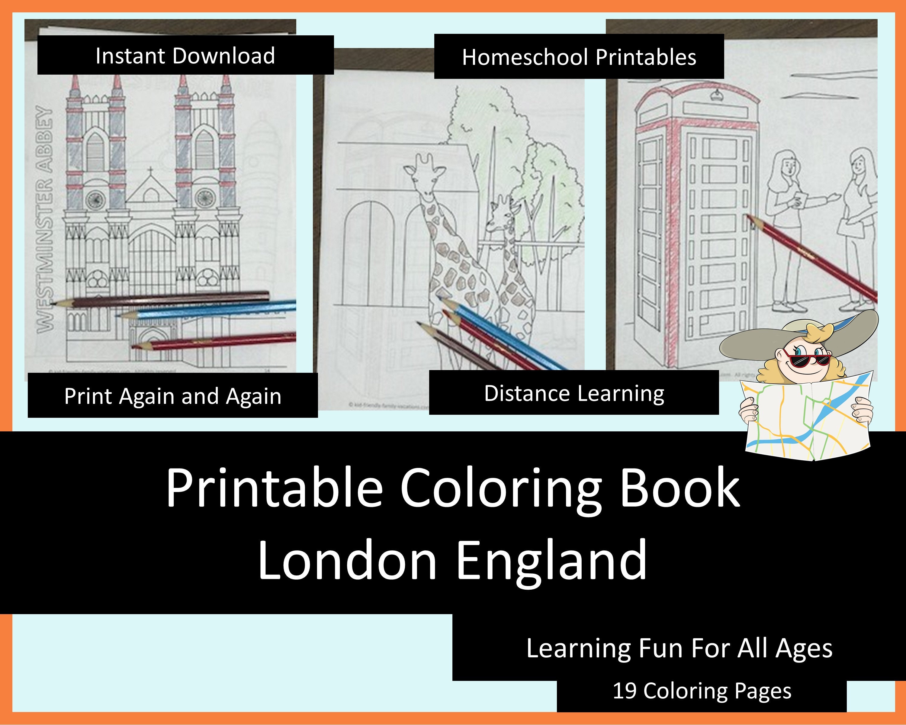 London Travel Kids Coloring Pages, Printable Coloring Kids Travel ...