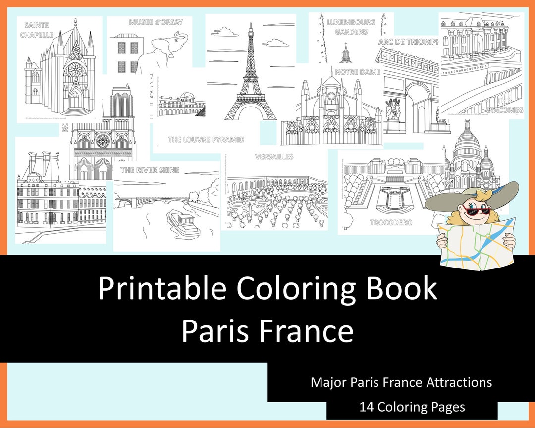 Paris Coloring Book, Kids Travel Coloring Pages Printable, France Kids ...