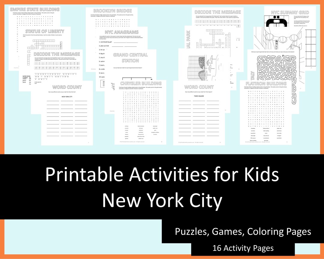 Printable Activities for Kids New York City, Homeschool, Travel Play ...