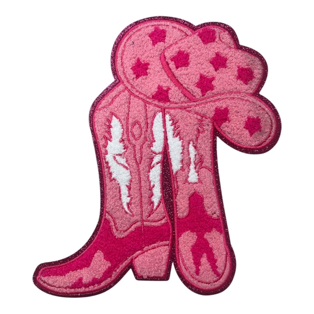 Chenille Hot Pink Cowboy Boots on Patch - Etsy