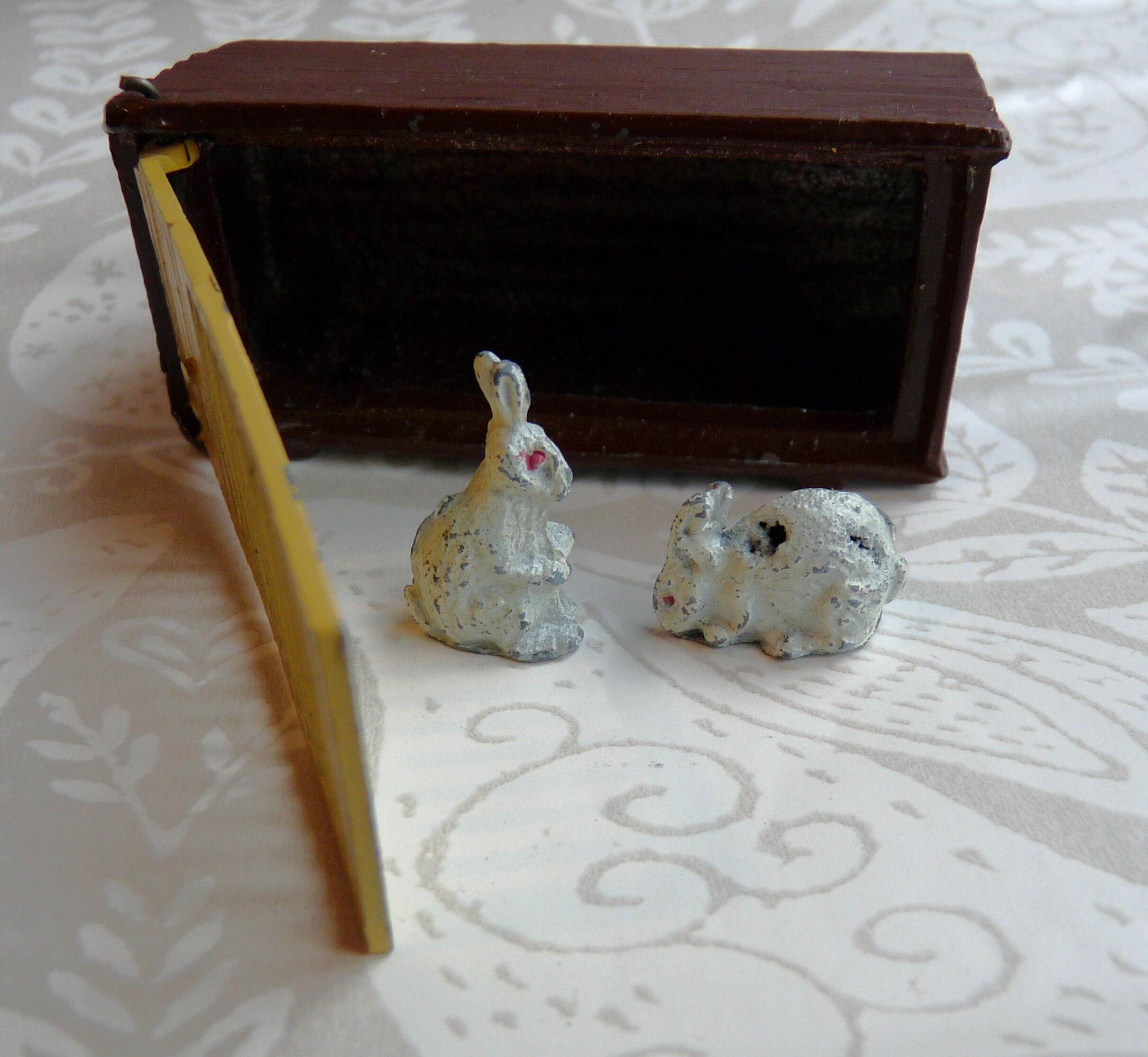 English Antique Lead Rabbit Hutch and Two Rabbits Hand Painted ...