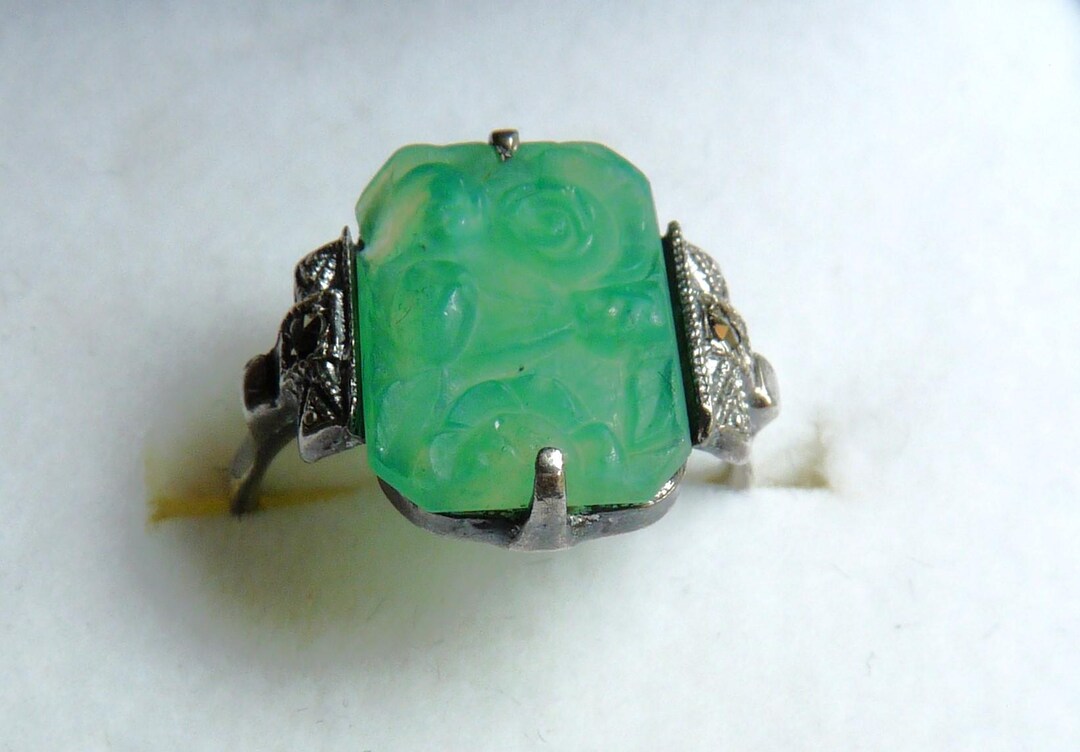 1920s Art Deco RING Thomas Mott Sterling Silver With Green Stone and ...