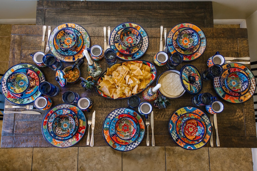 Talavera Dinnerware Set (35 Piece): Vibrant Mexican Floral Dishes ...