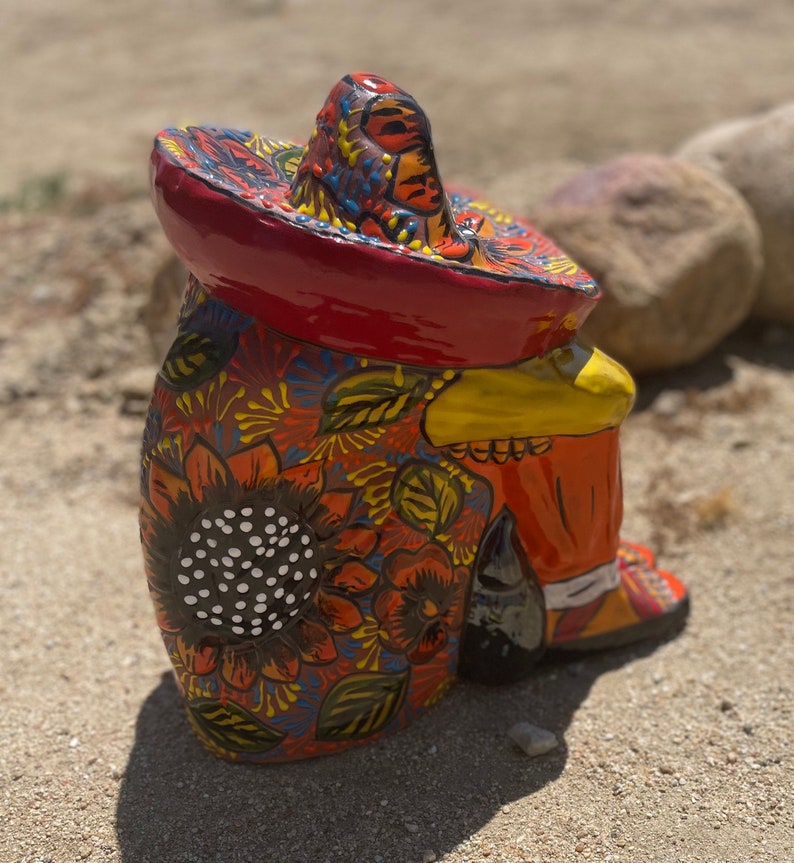 Rare Panchito Statue Terracotta Sleeping Mexican Man Sunflower With ...