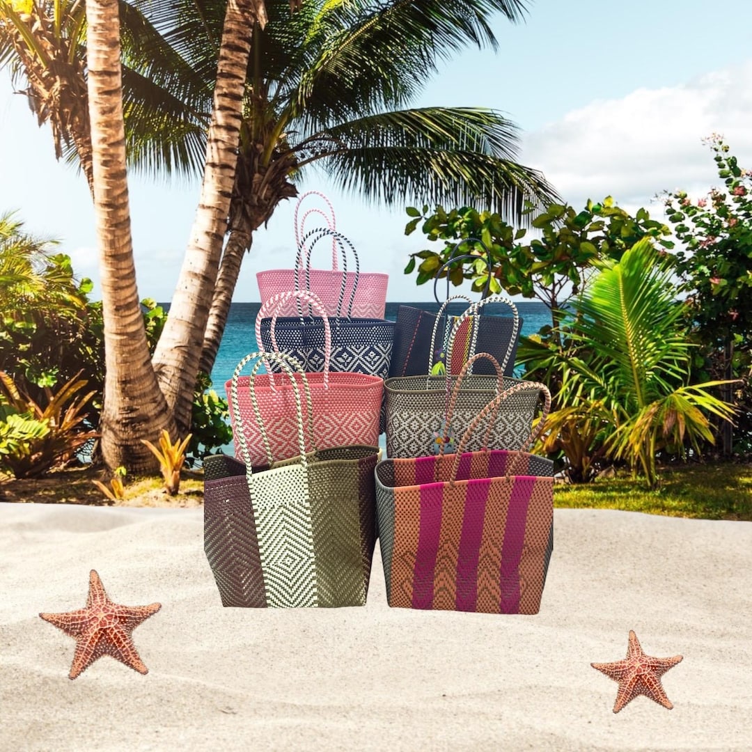 Mexican Plastic Jumbo Totes Bag , Mexican Basket, Beach Bag Mexican ...