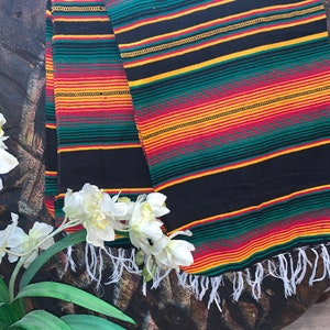 Rasta Serape Mexican Blanket Black, Green Red and Yellow Extra Large - Etsy