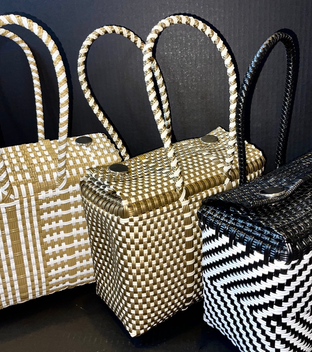 Woven Plastic Handbag: Multicolored Recycled Plastic Tote - Etsy