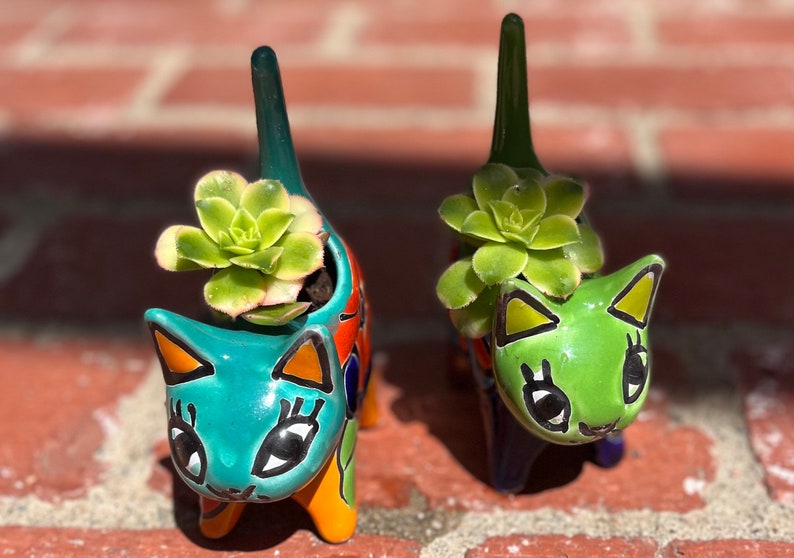 Planter Cat Talavera Hand Made Mexican Pottery Figurine - Etsy