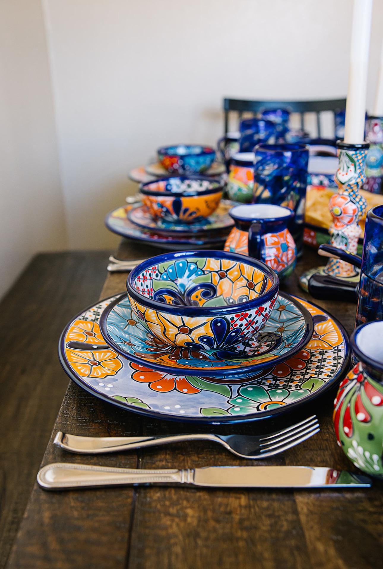 27-piece Mexican Talavera Dinnerware Set: Floral Dishes, Seating for 6 ...