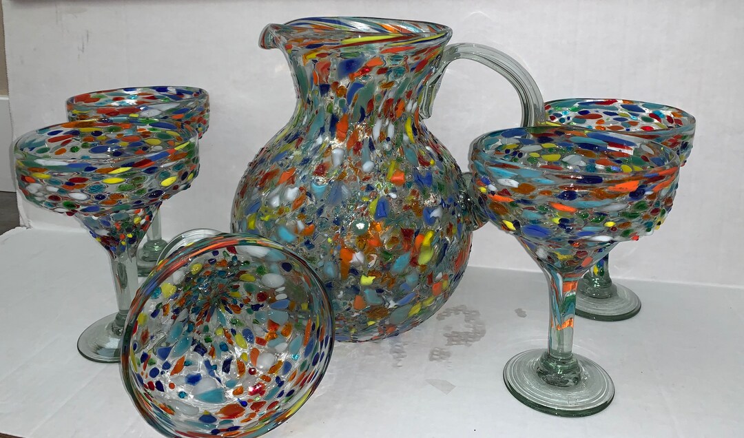 Margaritas Pitcher Set 6margarita Glasses and Shot Glass Pebble ...