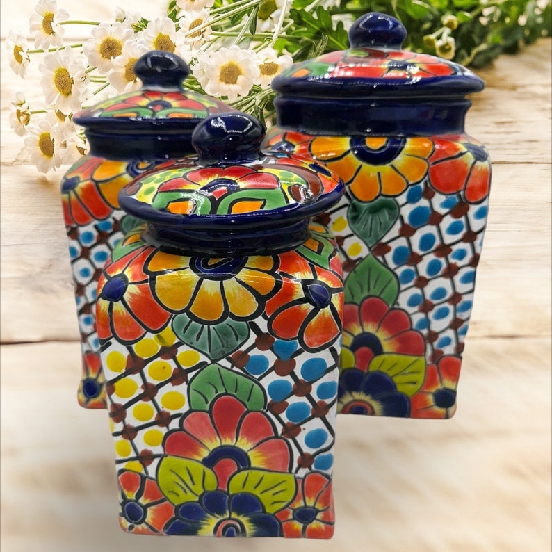Canister Set of 3: Mexican Folk Art Floral Kitchen Decor Talavera - Etsy