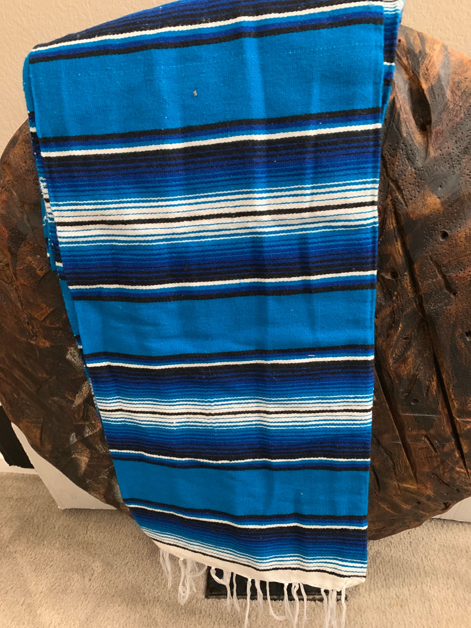 Blanket Blue on Blue Mexican Serape Southwest White Fringe XL | Etsy