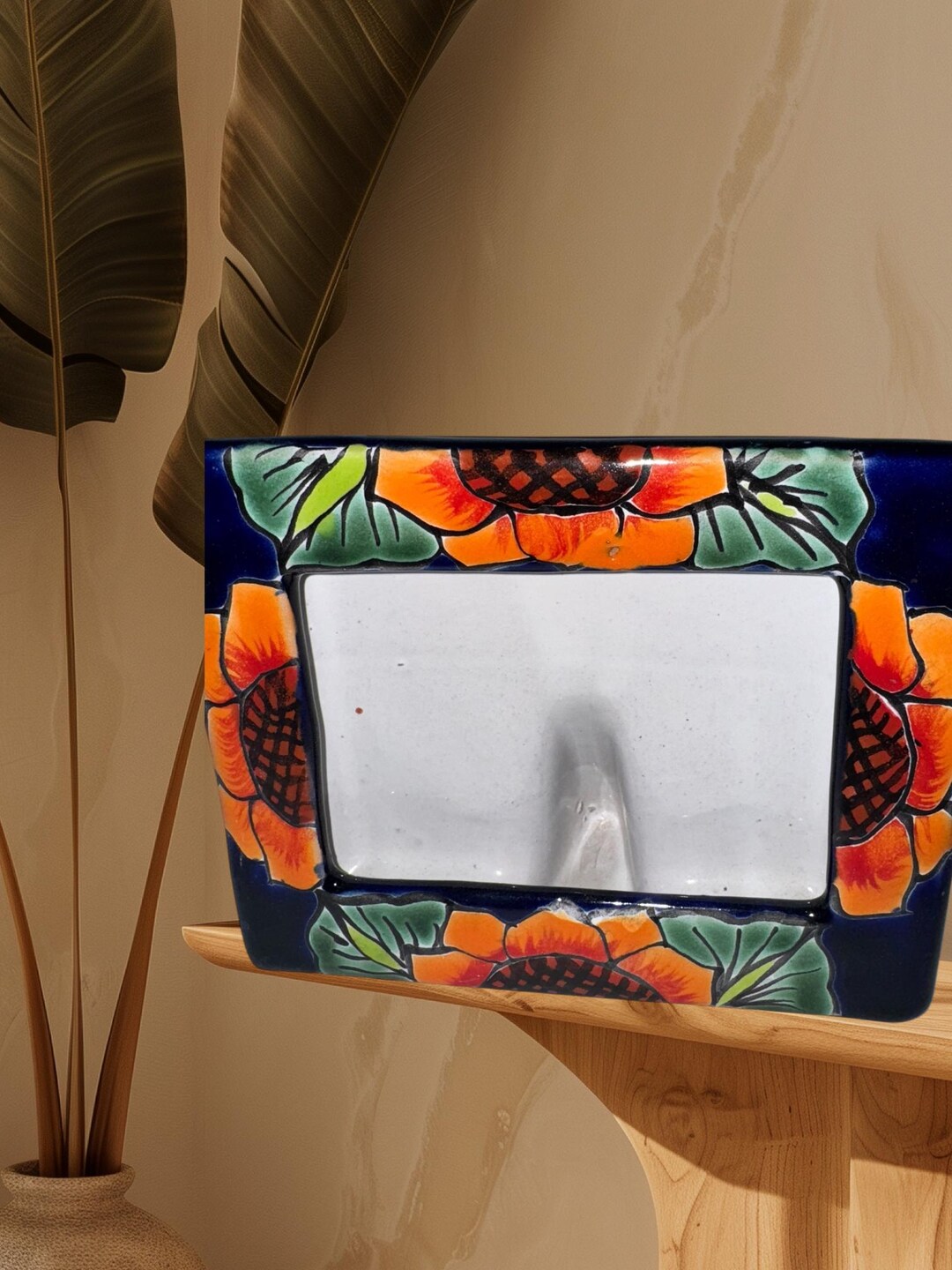 Talavera Coblat Blue With Sunflowers 4x6 Picture Frame Elegant Ceramic ...