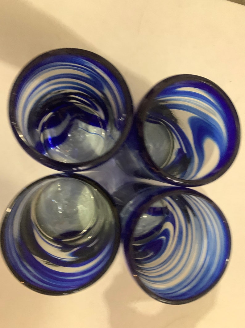 Tumblers Glasses Blue Swirl Set of 2 or 4 Hand Blown 10 Inch - Etsy