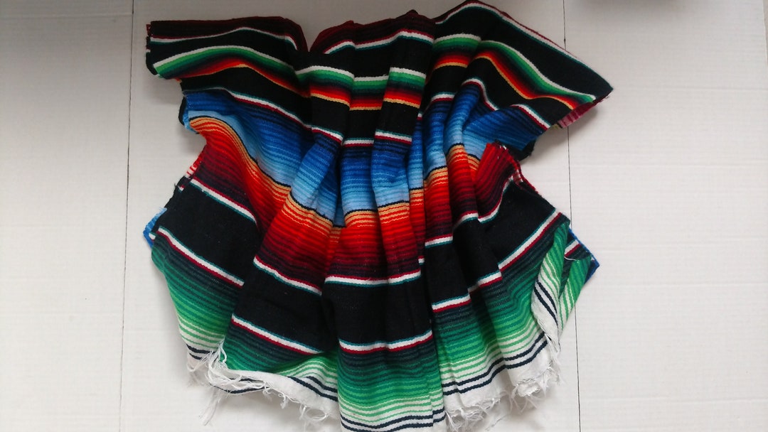 Black Serape Blankets Mexican Saltillo Multicolored Handmade Beautiful ...