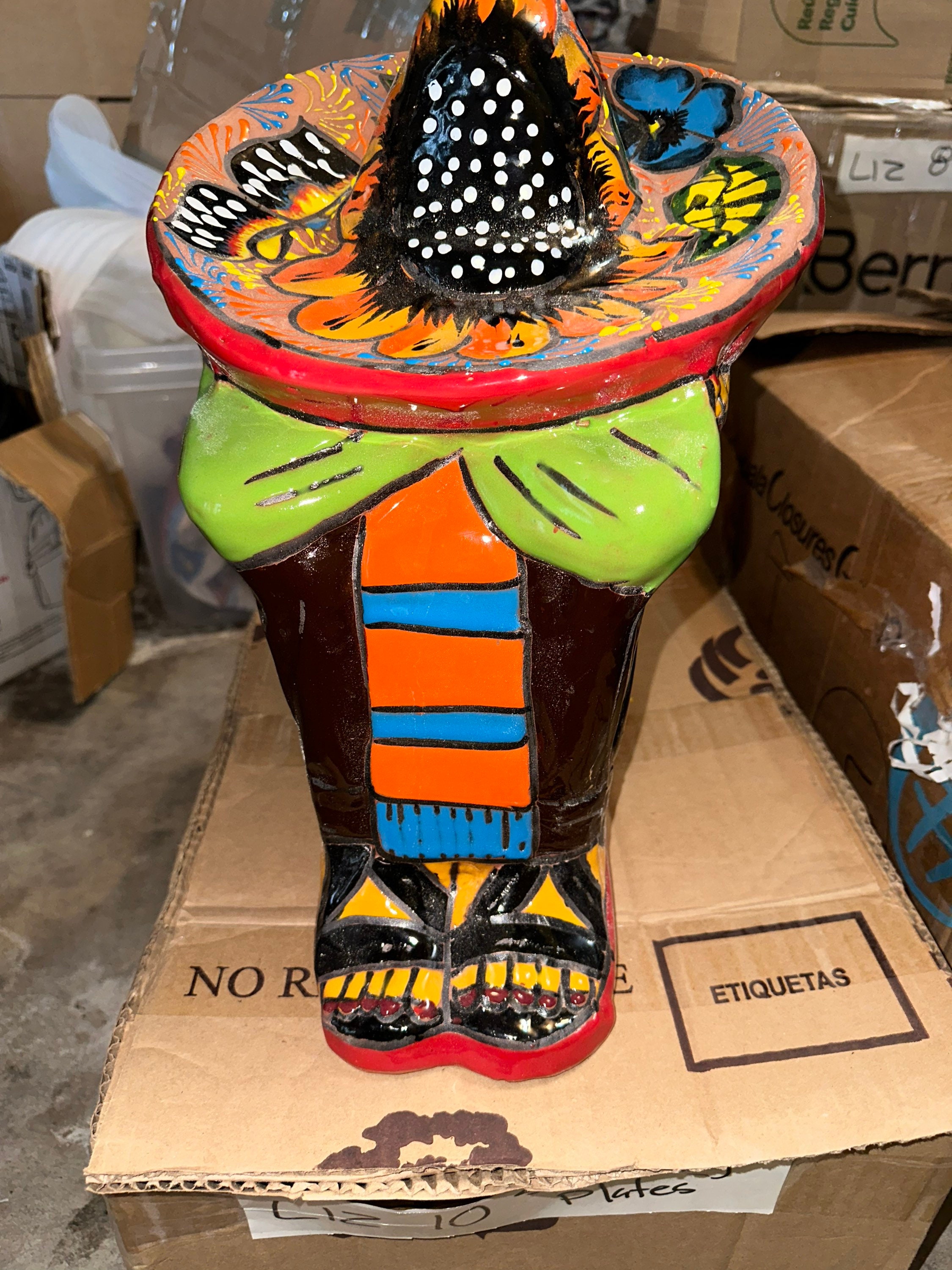 Rare Panchito Statue Terracotta Sleeping Mexican Man Sunflower With ...
