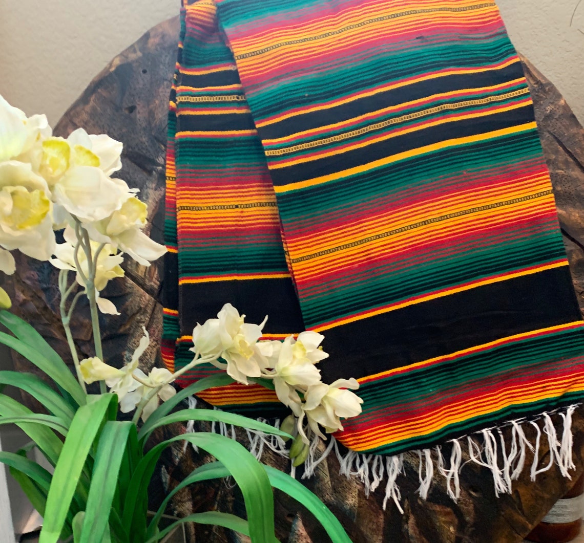 Rasta Serape Mexican Blanket Black Green Red and Yellow Extra - Etsy
