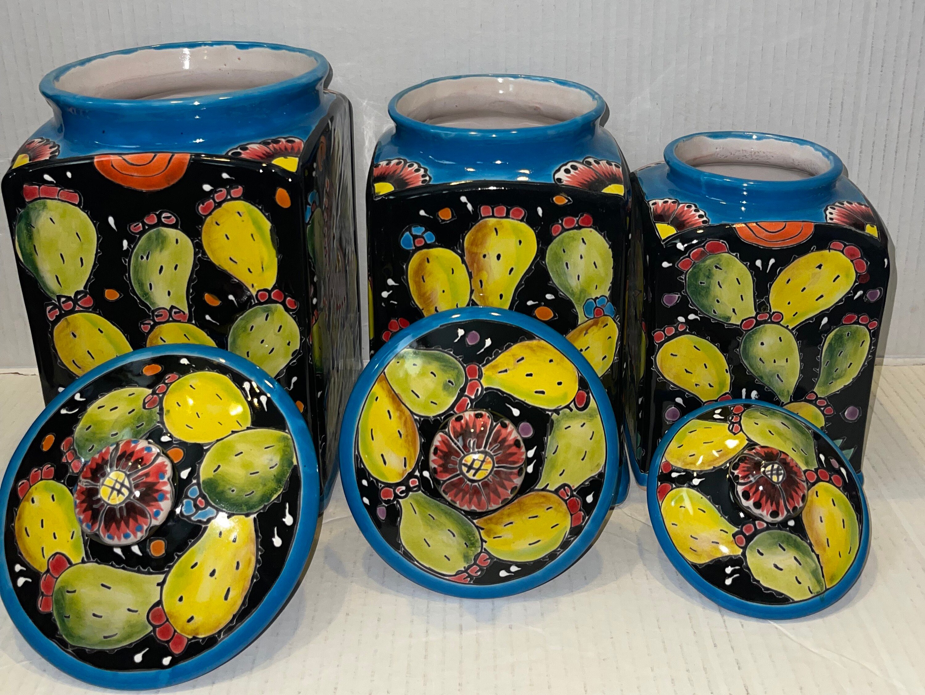 Talavera 3 Piece Canisters Set Blue With Hummingbird - Etsy