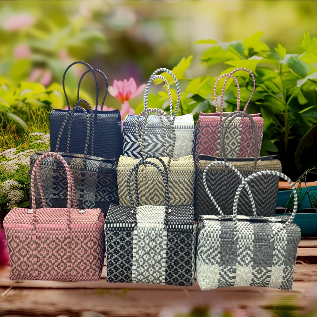 Woven Plastic Handbag: Multicolored Recycled Plastic Tote - Etsy