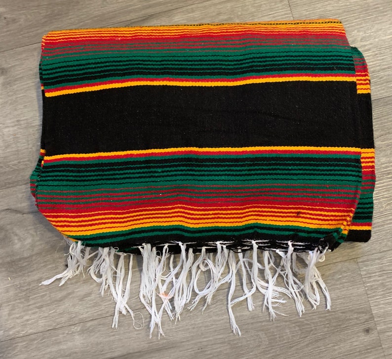 Rasta Serape Mexican Blanket Black Green Red and Yellow Extra - Etsy