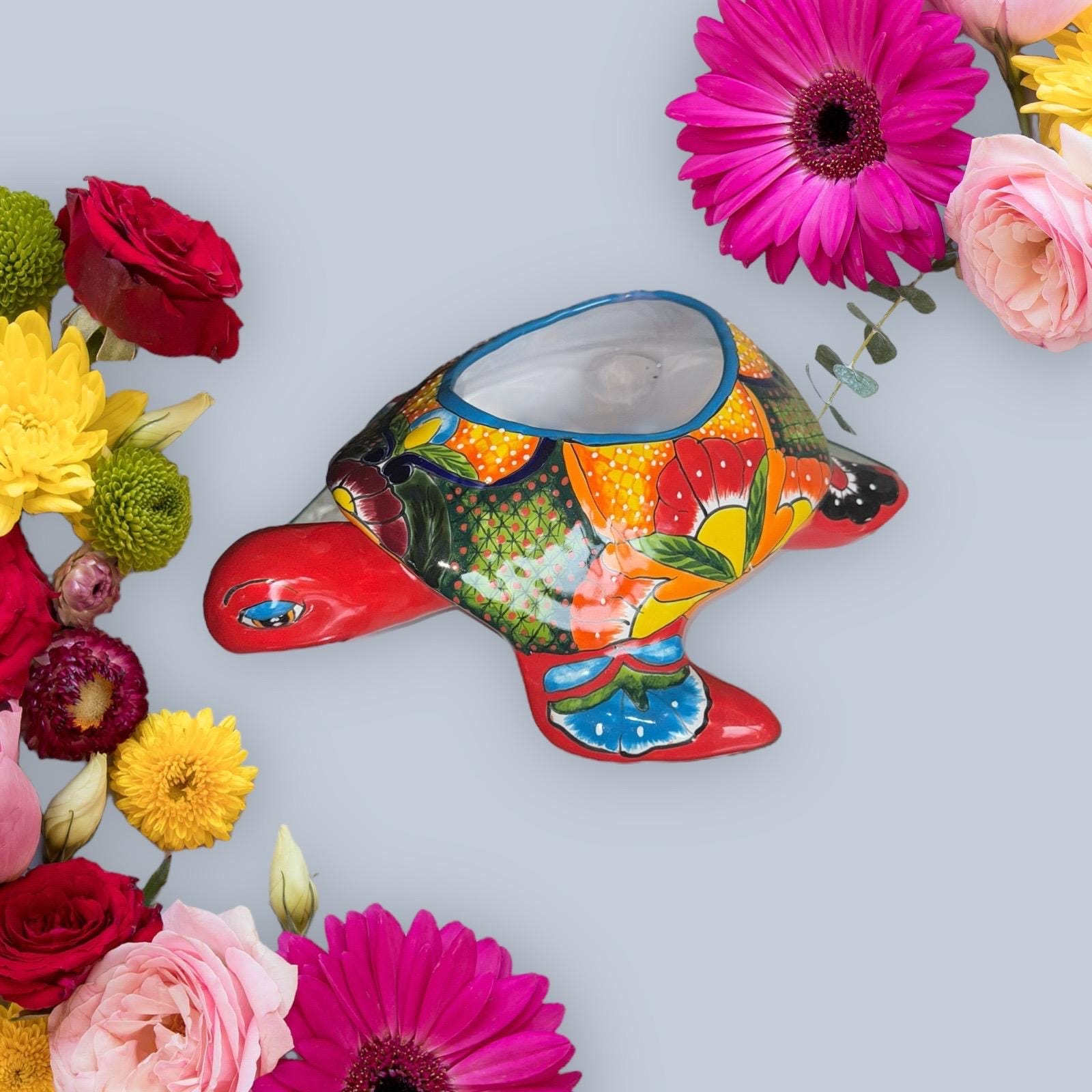 Talavera Sea Turtle Planter: Hand-painted Terracotta Sunflower Decor - Etsy