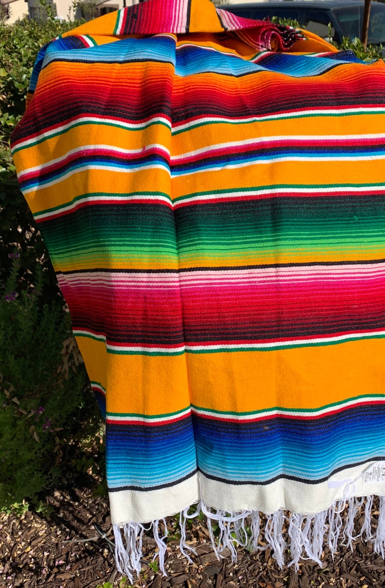 Yellow Traditional Mexican Serape Saltillo with multicolored | Etsy